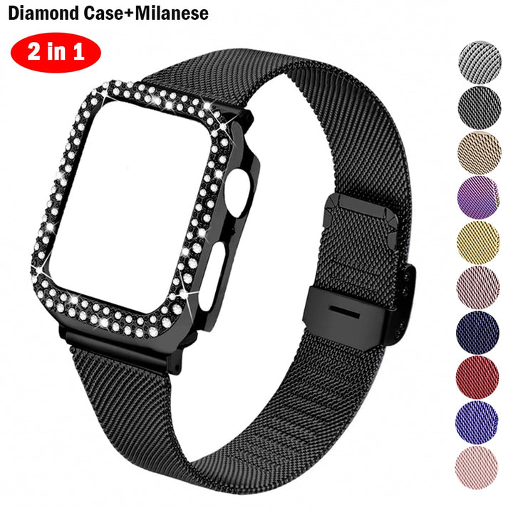 Luxury Bling Case and Strap Slim Mesh Metal Strap for Apple Watch ...