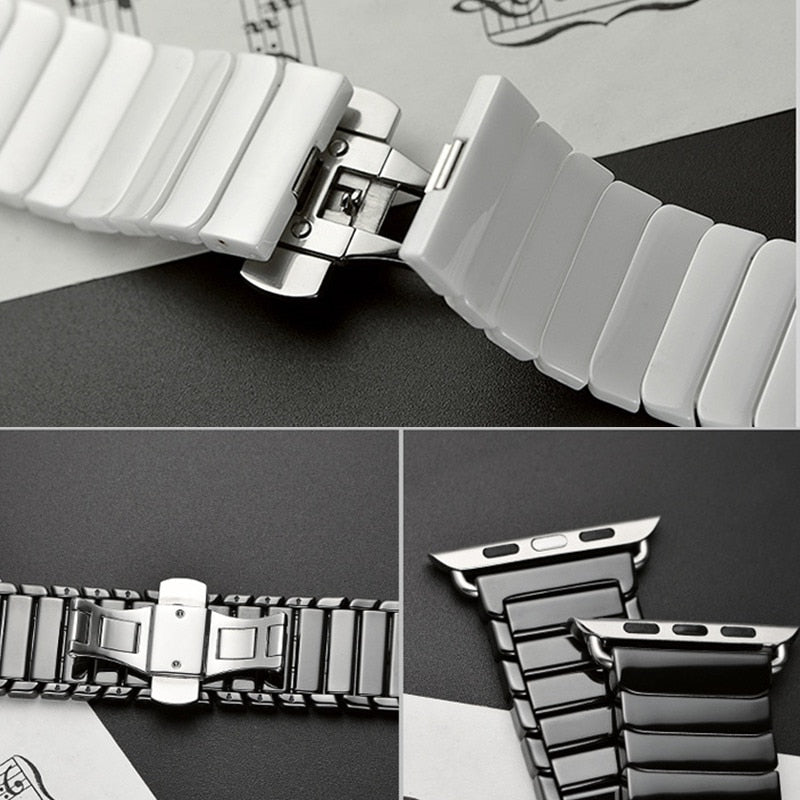 Ceramic Strap with Stainless Steel Butterfly Buckle for Apple Watch ...