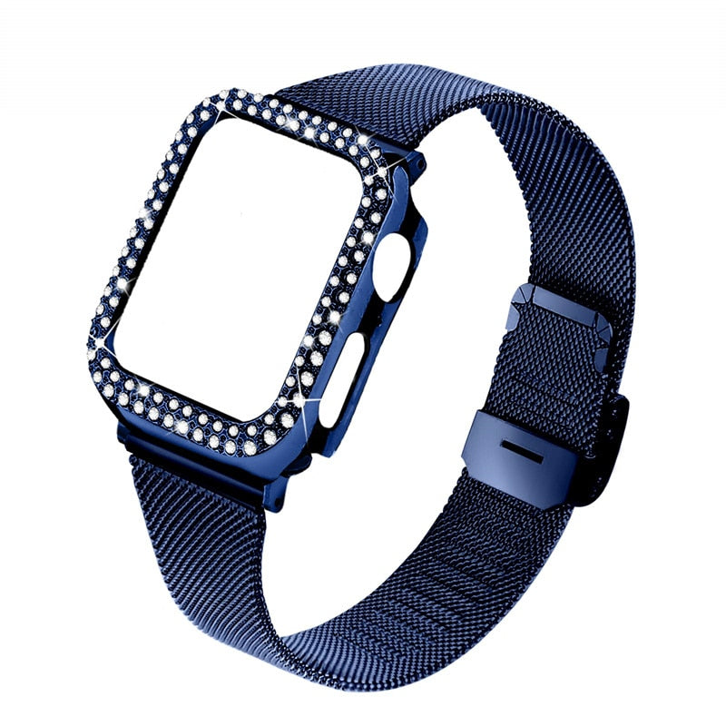 Luxury Bling Case and Strap Slim Mesh Metal Strap for Apple Watch ...