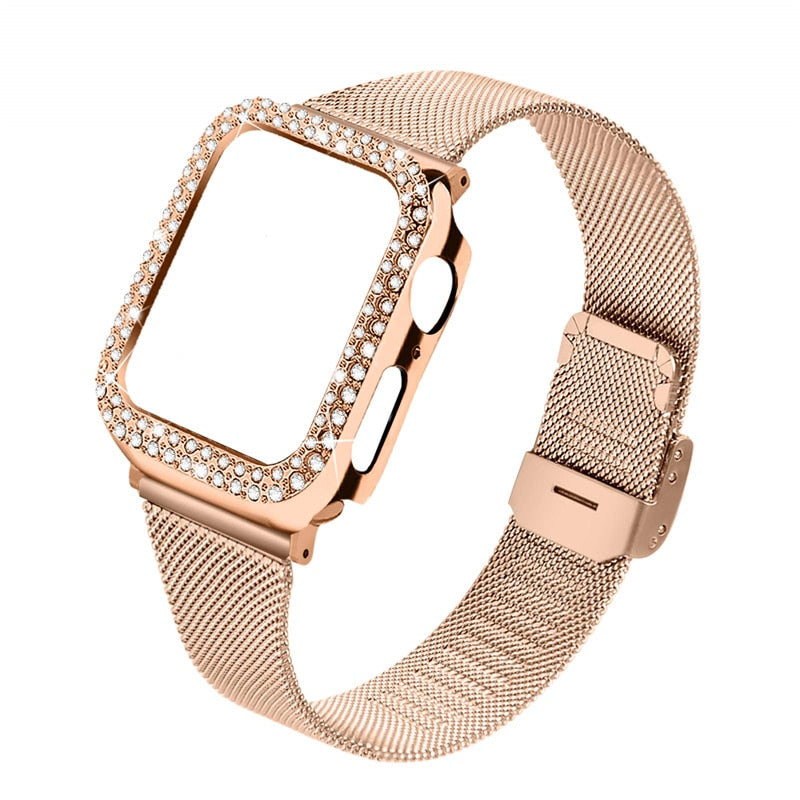 Luxury Bling Case and Strap Slim Mesh Metal Strap for Apple Watch ...